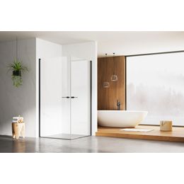 Eckdusche Welltime "Firenze", schwarz, B:80cm H:190cm T:80cm, Duschkabinen, Rahmenloses Design mit extravaganten Griffen