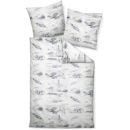 Bettw&auml;sche Janine "moments98101 02", blau (seeblau), B/L: 135cm x 200cm, 1 Stk., 1 Stk., Mako-Satin, B/L: 80cm x 80cm, Mako-Satin, Obermaterial: 100% Baumwolle, Bettw&auml;sche, Bettw&auml;sche, mit Rei&szlig;verschluss