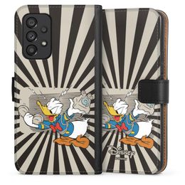 DeinDesign Galaxy A53 5G Handy Klapph&uuml;lle Handyh&uuml;lle aus Kunst Leder schwarz Flip Case Disney Official Licensed Product Donald Duck Sideflip mit langer Lasche