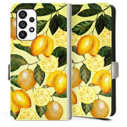 DeinDesign Galaxy A53 5G Handy Klapph&uuml;lle Handyh&uuml;lle aus Kunst Leder wei&szlig; Flip Case Summer Lemon Fruits Sideflip mit Lasche