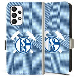 DeinDesign Galaxy A53 5G Handy Klapph&uuml;lle Handyh&uuml;lle aus Kunst Leder wei&szlig; Flip Case Fc Schalke 04 Bundesliga Stripes Sideflip mit Lasche