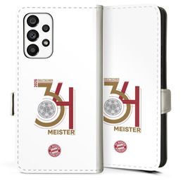 DeinDesign Galaxy A53 5G Handy Klapph&uuml;lle Handyh&uuml;lle aus Kunst Leder wei&szlig; Flip Case Master Official Licensed Product Fc Bayern M&uuml;nchen Sideflip mit Lasche