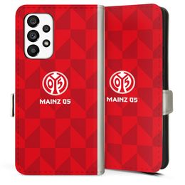 DeinDesign Galaxy A53 5G Handy Klapph&uuml;lle Handyh&uuml;lle aus Kunst Leder wei&szlig; Flip Case Official Licensed Product Merchandise Mainz 05 Sideflip mit Lasche