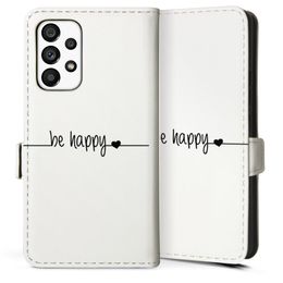 DeinDesign Galaxy A53 5G Handy Klapph&uuml;lle Handyh&uuml;lle aus Kunst Leder wei&szlig; Flip Case Happiness Motiv Ohne Hintergrund Statement Sideflip mit Lasche
