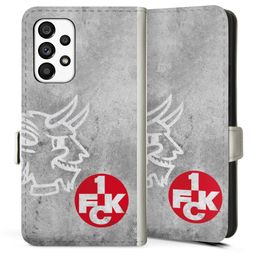 DeinDesign Galaxy A53 5G Handy Klapph&uuml;lle Handyh&uuml;lle aus Kunst Leder wei&szlig; Flip Case 1. Fc Kaiserslautern Devil 1. Fck Sideflip mit Lasche