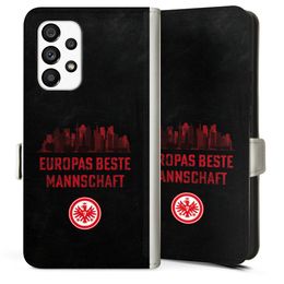 DeinDesign Galaxy A53 5G Handy Klapph&uuml;lle Handyh&uuml;lle aus Kunst Leder wei&szlig; Flip Case Merchandise European Cup Eintracht Frankfurt Sideflip mit Lasche