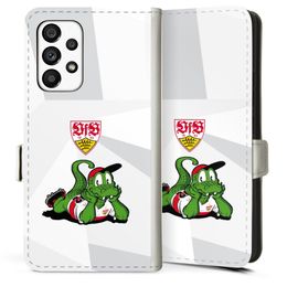 DeinDesign Galaxy A53 5G Handy Klapph&uuml;lle Handyh&uuml;lle aus Kunst Leder wei&szlig; Flip Case Vfb Stuttgart Official Licensed Product Mascot Sideflip mit Lasche