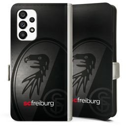DeinDesign Galaxy A53 5G Handy Klapph&uuml;lle Handyh&uuml;lle aus Kunst Leder wei&szlig; Flip Case Sc Freiburg Official Licensed Product Metallic Look Sideflip mit Lasche