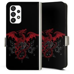 DeinDesign Galaxy A53 5G Handy Klapph&uuml;lle Handyh&uuml;lle aus Kunst Leder wei&szlig; Flip Case Red Gothic Dragon Sideflip mit Lasche