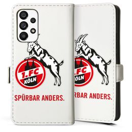 DeinDesign Galaxy A53 5G Handy Klapph&uuml;lle Handyh&uuml;lle aus Kunst Leder wei&szlig; Flip Case Official Licensed Product Transparent 1. Fc K&ouml;ln Sideflip mit Lasche