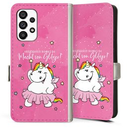DeinDesign Galaxy A53 5G Handy Klapph&uuml;lle Handyh&uuml;lle aus Kunst Leder wei&szlig; Flip Case Pummeleinhorn Official Licensed Product Pummel & Friends Sideflip mit Lasche
