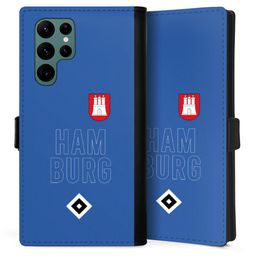 DeinDesign Galaxy S22 Ultra Handy Klapph&uuml;lle Handyh&uuml;lle aus Kunst Leder schwarz Flip Case Official Licensed Product Hamburg Hamburger Sv Sideflip mit langer 