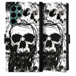 DeinDesign Galaxy S22 Ultra Handy Klapph&uuml;lle Handyh&uuml;lle aus Kunst Leder schwarz Flip Case Totenkopf Skulls Halloween Sideflip mit langer Lasche