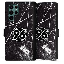 DeinDesign Galaxy S22 Ultra Handy Klapph&uuml;lle Handyh&uuml;lle aus Kunst Leder schwarz Flip Case Hannover 96 H96 Official Licensed Product Sideflip mit langer Lasche