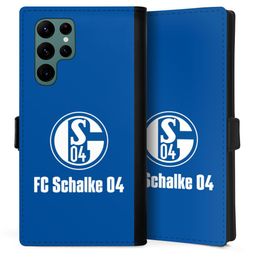 DeinDesign Galaxy S22 Ultra Handy Klapph&uuml;lle Handyh&uuml;lle aus Kunst Leder schwarz Flip Case Fc Schalke 04 Official Licensed Product Logo Sideflip mit langer Lasche