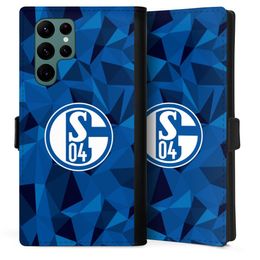 DeinDesign Galaxy S22 Ultra Handy Klapph&uuml;lle Handyh&uuml;lle aus Kunst Leder schwarz Flip Case Camouflage Fc Schalke 04 Muster Sideflip mit langer Lasche