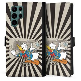 DeinDesign Galaxy S22 Ultra Handy Klapph&uuml;lle Handyh&uuml;lle aus Kunst Leder schwarz Flip Case Official Licensed Product Donald Duck Disney Sideflip mit langer Lasche