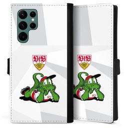 DeinDesign Galaxy S22 Ultra Handy Klapph&uuml;lle Handyh&uuml;lle aus Kunst Leder schwarz Flip Case Vfb Stuttgart Mascot Official Licensed Product Sideflip mit langer 