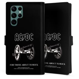 DeinDesign Galaxy S22 Ultra Handy Klapph&uuml;lle Handyh&uuml;lle aus Kunst Leder schwarz Flip Case Music Acdc Merchandise Sideflip mit langer Lasche