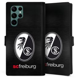 DeinDesign Galaxy S22 Ultra Handy Klapph&uuml;lle Handyh&uuml;lle aus Kunst Leder schwarz Flip Case Scratch Official Licensed Product Sc Freiburg Sideflip mit langer 