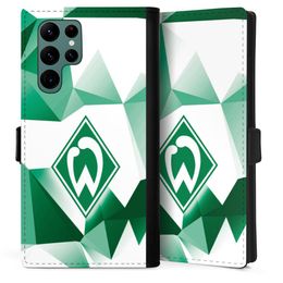 DeinDesign Galaxy S22 Ultra Handy Klapph&uuml;lle Handyh&uuml;lle aus Kunst Leder schwarz Flip Case Tarnmuster Sv Werder Bremen Official Licensed Product Sideflip mit 