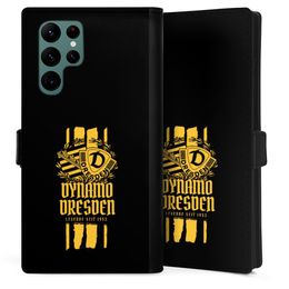 DeinDesign Galaxy S22 Ultra Handy Klapph&uuml;lle Handyh&uuml;lle aus Kunst Leder schwarz Flip Case Sg Dynamo Dresden Statement Sgd Sideflip mit langer Lasche
