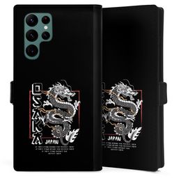 DeinDesign Galaxy S22 Ultra Handy Klapph&uuml;lle Handyh&uuml;lle aus Kunst Leder schwarz Flip Case Ocean Dragon Japan Sideflip mit langer Lasche