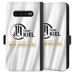 DeinDesign Galaxy S10 Plus Handy Klapph&uuml;lle Handyh&uuml;lle aus Kunst Leder schwarz Flip Case Official Licensed Product Thw Kiel Handball Sideflip mit Lasche
