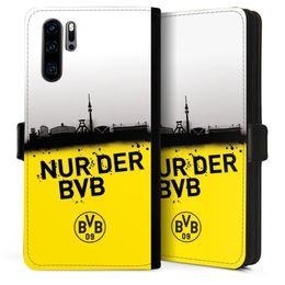 DeinDesign Huawei P30 Pro Handy Klapph&uuml;lle Handyh&uuml;lle aus Kunst Leder schwarz Flip Case Borussia Dortmund Statement Bvb Sideflip mit langer Lasche