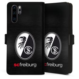 DeinDesign Huawei P30 Pro Handy Klapph&uuml;lle Handyh&uuml;lle aus Kunst Leder schwarz Flip Case Scratch Official Licensed Product Sc Freiburg Sideflip mit langer Lasche
