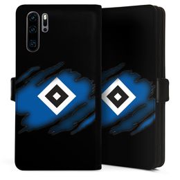 DeinDesign Huawei P30 Pro Handy Klapph&uuml;lle Handyh&uuml;lle aus Kunst Leder schwarz Flip Case Official Licensed Product Hsv Hamburger Sv Sideflip mit langer Lasche