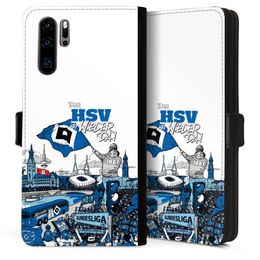 DeinDesign Huawei P30 Pro Handy Klapph&uuml;lle Handyh&uuml;lle aus Kunst Leder schwarz Flip Case Ascent Hamburger Sv Official Licensed Product Sideflip mit langer Lasche