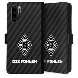 DeinDesign Huawei P30 Pro Handy Klapph&uuml;lle Handyh&uuml;lle aus Kunst Leder schwarz Flip Case Borussia M&ouml;nchengladbach Carbon Gladbach Sideflip mit langer Lasche