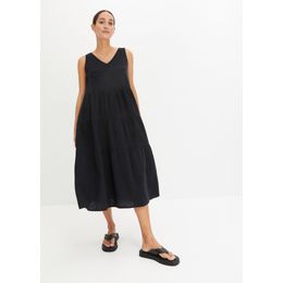 bonprix Musselin-Kleid aus reiner Baumwolle, schwarz, Gr.42, Sommerliches Kleid, leicht transparent, aus Musselin