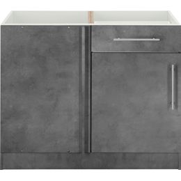 Wiho-K&uuml;chen Eckunterschrank WIHO K&Uuml;CHEN "Cali", grau (front und korpus: betonfarben), B:100cm H:82cm T:57cm, Schr&auml;nke, Eckunterschrank, 100 cm breit, Planungsma&szlig; 110 cm, ohne Arbeitsplatte