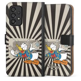 DeinDesign Galaxy A33 5G Handy Klapph&uuml;lle Handyh&uuml;lle aus Kunst Leder schwarz Flip Case Disney Official Licensed Product Donald Duck Sideflip mit langer Lasche
