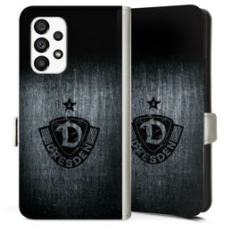 DeinDesign Galaxy A53 5G Handy Klapph&uuml;lle Handyh&uuml;lle aus Kunst Leder wei&szlig; Flip Case Sg Dynamo Dresden Official Licensed Product Vintage Sideflip mit Lasche