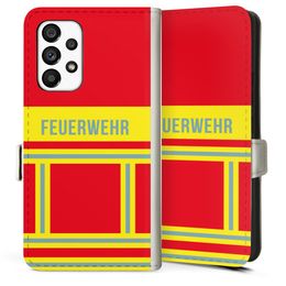 DeinDesign Galaxy A53 5G Handy Klapph&uuml;lle Handyh&uuml;lle aus Kunst Leder wei&szlig; Flip Case Fire Fighters Fire Fighter Life Saver Sideflip mit Lasche