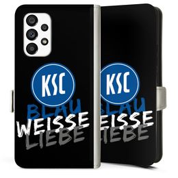 DeinDesign Galaxy A53 5G Handy Klapph&uuml;lle Handyh&uuml;lle aus Kunst Leder wei&szlig; Flip Case Ksc Official Licensed Product Karlsruher Sc Sideflip mit Lasche