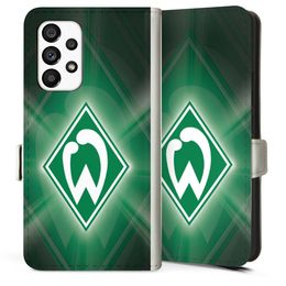 DeinDesign Galaxy A53 5G Handy Klapph&uuml;lle Handyh&uuml;lle aus Kunst Leder wei&szlig; Flip Case Coat Of Arms Official Licensed Product Sv Werder Bremen Sideflip mit Lasche