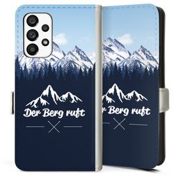 DeinDesign Galaxy A53 5G Handy Klapph&uuml;lle Handyh&uuml;lle aus Kunst Leder wei&szlig; Flip Case Wanderlust Sky Mountain Sideflip mit Lasche