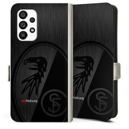 DeinDesign Galaxy A53 5G Handy Klapph&uuml;lle Handyh&uuml;lle aus Kunst Leder wei&szlig; Flip Case Metallic Look Sc Freiburg Official Licensed Product Sideflip mit Lasche