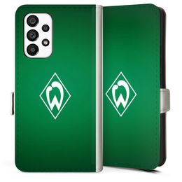 DeinDesign Galaxy A53 5G Handy Klapph&uuml;lle Handyh&uuml;lle aus Kunst Leder wei&szlig; Flip Case Logo Sv Werder Bremen Merchandise Sideflip mit Lasche