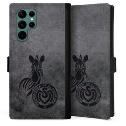 DeinDesign Galaxy S22 Ultra Handy Klapph&uuml;lle Handyh&uuml;lle aus Kunst Leder schwarz Flip Case Official Licensed Product Msv Duisburg Zebra Sideflip mit langer Lasche