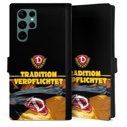 DeinDesign Galaxy S22 Ultra Handy Klapph&uuml;lle Handyh&uuml;lle aus Kunst Leder schwarz Flip Case Sgd Sg Dynamo Dresden Merchandise Sideflip mit langer Lasche