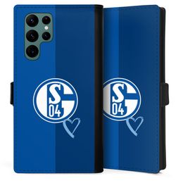 DeinDesign Galaxy S22 Ultra Handy Klapph&uuml;lle Handyh&uuml;lle aus Kunst Leder schwarz Flip Case Heart Schalke 04 Fc Schalke 04 Sideflip mit langer Lasche