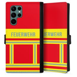 DeinDesign Galaxy S22 Ultra Handy Klapph&uuml;lle Handyh&uuml;lle aus Kunst Leder schwarz Flip Case Fire Fighters Life Saver Fire Fighter Sideflip mit langer Lasche