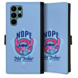 DeinDesign Galaxy S22 Ultra Handy Klapph&uuml;lle Handyh&uuml;lle aus Kunst Leder schwarz Flip Case Disney Sayings Lilo & Stitch Sideflip mit langer Lasche