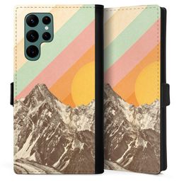 DeinDesign Galaxy S22 Ultra Handy Klapph&uuml;lle Handyh&uuml;lle aus Kunst Leder schwarz Flip Case Sunshine Mountain Retro Sideflip mit langer Lasche