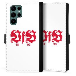 DeinDesign Galaxy S22 Ultra Handy Klapph&uuml;lle Handyh&uuml;lle aus Kunst Leder schwarz Flip Case Official Licensed Product Lettering Vfb Stuttgart Sideflip mit langer 